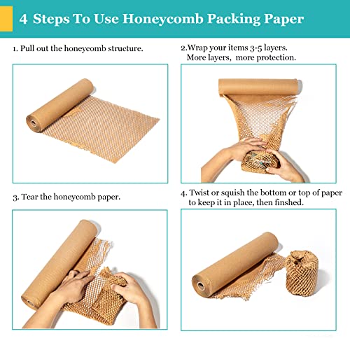 MCfleet 15"x135' Honeycomb Packing Paper Wrap Roll, Eco Friendly Packaging Material for Moving Shipping Gift Wrapping with 20 Fragile Stickers, Protective Recycled Cushion Wrap Suppliers Kraft Brown