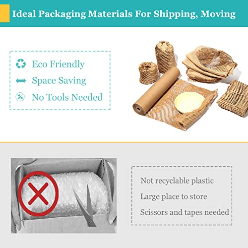 MCfleet 15"x135' Honeycomb Packing Paper Wrap Roll, Eco Friendly Packaging Material for Moving Shipping Gift Wrapping with 20 Fragile Stickers, Protective Recycled Cushion Wrap Suppliers Kraft Brown