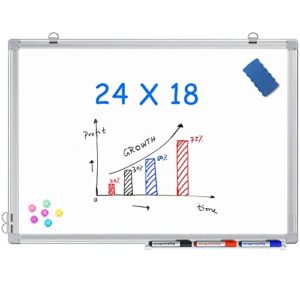 magnetic white board 24 x 18 dry erase board wall hanging whiteboard with 3 dry erase pens, 1 dry eraser, 6 magnets, 2′ x 1.5′ message scoreboard for school home office