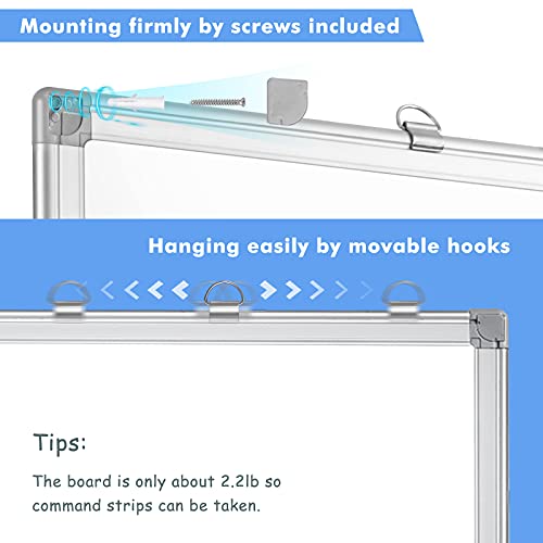 Magnetic White Board 24 x 18 Dry Erase Board Wall Hanging Whiteboard with 3 Dry Erase Pens, 1 Dry Eraser, 6 Magnets, 2' x 1.5' Message Scoreboard for School Home Office