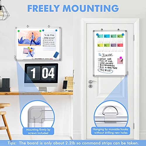 Magnetic White Board 24 x 18 Dry Erase Board Wall Hanging Whiteboard with 3 Dry Erase Pens, 1 Dry Eraser, 6 Magnets, 2' x 1.5' Message Scoreboard for School Home Office