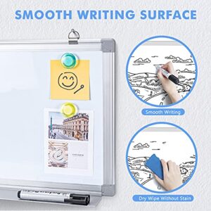 Magnetic White Board 24 x 18 Dry Erase Board Wall Hanging Whiteboard with 3 Dry Erase Pens, 1 Dry Eraser, 6 Magnets, 2' x 1.5' Message Scoreboard for School Home Office