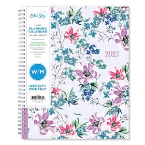 blue sky 2023 weekly and monthly planner, january – december, 8.5″ x 11″, clear pocket cover, wirebound, laila (142085)