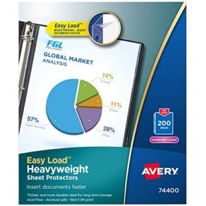 avery heavyweight diamond clear sheet protectors, 8.5″ x 11″, acid-free, archival safe, easy load, 200ct (74400)