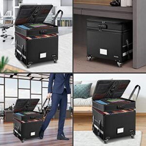 DocSafe File Box with Lock, Multi-Layer Fireproof Document Box with Wheels,Collapsible Rolling File Storage Organizer Box with Pockets,Large Portable Home Office Filing Cabinet for Hanging Folders