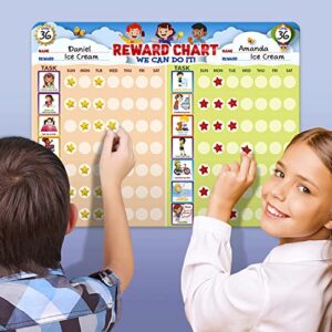 Chore Chart for Multiple Kids, Behavior Chart for Kids at Home, Dry Erase, and Magnetic Reward Chart for 2 Kids, Includes 54 Chores