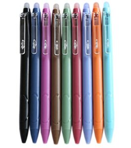 ganssia vintage 9 colors erasable gel ink pens 0.5mm point assorted erasable gel pen retractable for writing drawing coloring art pack of 9pcs (ink color is lighter than normal gel pen ink)