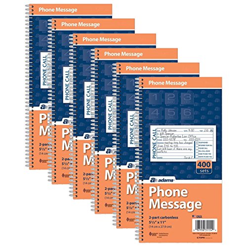 Adams Phone Message Book, Carbonless Duplicate, 5.50 x 11 Inches, 4 Sets per Page, 400 Sets per Book, Pack Of 6