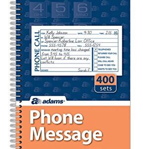 Adams Phone Message Book, Carbonless Duplicate, 5.50 x 11 Inches, 4 Sets per Page, 400 Sets per Book, Pack Of 6