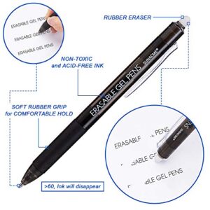 sunacme Erasable Pens, Black Retractable Gel Pens Clicker 16 Pack Fine Point Gel Ink Pen for Smooth Writing, Planners, Taking Note