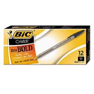 bic msb11bk cristal xtra bold ballpoint stick pen, black ink, 1.6mm, bold, dozen