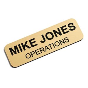 custom engraved name tag badges – personalized identification with pin or magnetic backing, 1 inch x 3 inches, european gold/black