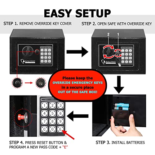 ROLOWAY Steel Money Safe Box for Home with Fireproof Money Bag for Cash Safe Hidden, Security Safe Box for Money Safe with Keys, Lock Box Fireproof Safe with Keypad Lock (Black)