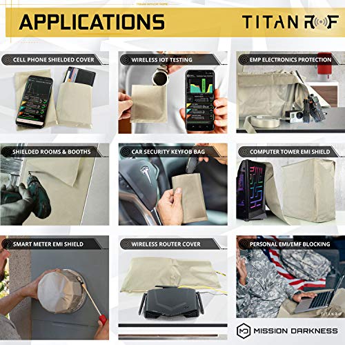 TitanRF Faraday Fabric Kit Includes 44"W x 36"L TitanRF Fabric + 36"L TitanRF Tape + Instructions. Military Grade Conductive Material Shields RF Signals (WiFi, Cell, Bluetooth, RFID, EMF Radiation).