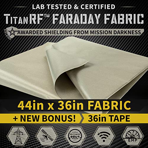 TitanRF Faraday Fabric Kit Includes 44"W x 36"L TitanRF Fabric + 36"L TitanRF Tape + Instructions. Military Grade Conductive Material Shields RF Signals (WiFi, Cell, Bluetooth, RFID, EMF Radiation).