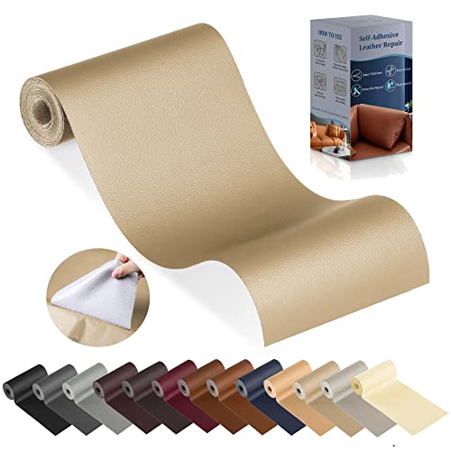 YAFCL Leather Repair Patch for Furniture, 4" x 63" Leather Repair Tape self Adhesive, Leather Repair Patch for couches car seat Sofa Jackets Handbags Medium Beige