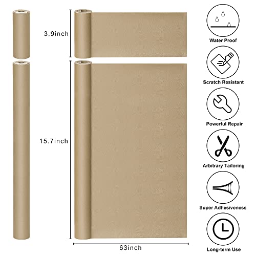 YAFCL Leather Repair Patch for Furniture, 4" x 63" Leather Repair Tape self Adhesive, Leather Repair Patch for couches car seat Sofa Jackets Handbags Medium Beige