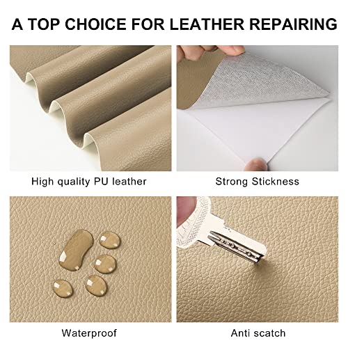 YAFCL Leather Repair Patch for Furniture, 4" x 63" Leather Repair Tape self Adhesive, Leather Repair Patch for couches car seat Sofa Jackets Handbags Medium Beige