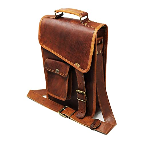 13" leather messenger bag laptop case office briefcase gift for men computer distressed shoulder bag