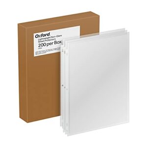 oxford lightweight sheet protectors, non glare matte, top load, letter size plastic sleeves, reinforced 3 hole punch for binders, 200 per box (33266)