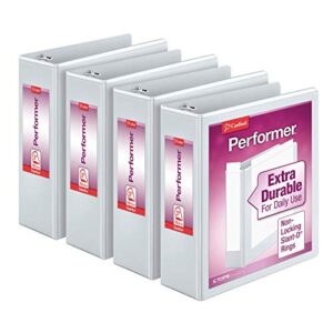 cardinal performer 3-ring binders, 3″, non-locking slant-d rings, 725-sheet capacity, clearvue presentation, non-stick, pvc-free, white, 4-pack (27600)