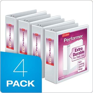 Cardinal Performer 3-Ring Binders, 3", Non-Locking Slant-D Rings, 725-Sheet Capacity, ClearVue Presentation, Non-Stick, PVC-Free, White, 4-Pack (27600)