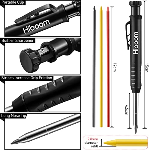 Hiboom Mechanical Carpenter Pencils with 30 Pcs 2.8mm Refills Replacement, Deep Hole Woodworking Maker with Built in Sharpener for Construction Woodworking Drafting Architect