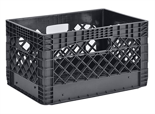 Juggernaut Storage 24 Quart 3 Pack Black Heavy Duty Rectangular Stackable Dairy Milk Crates, 11" Height, 19" Width