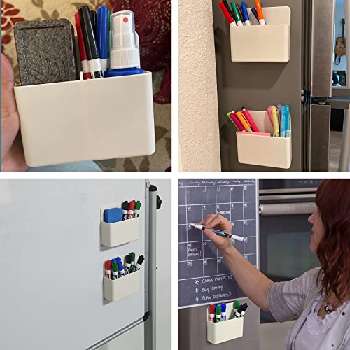 1 Pack Magnetic Dry Erase Marker Holder, Whiteboard Marker Holder, Magnetic Marker Holder, Magnetic Pen Holder for Whiteboards, Fridge, Lockers, White