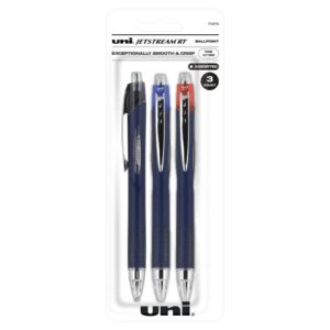 uni-ball jetstream rt retractable ballpoint pens fine point, 0.7mm, assorted, 3 pack