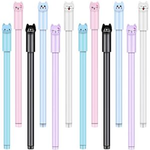 ibosins 12 pieces cute cat pen 0.5 mm gel kawaii pens black ball point japanese pens for cat school office supplies kawaii accessories for cat lovers