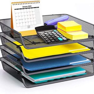 4 Pack - Simple Trending Stackable Office Desk Supplies Organizer, Desktop File Document Letter Tray Holder Organizer, Black