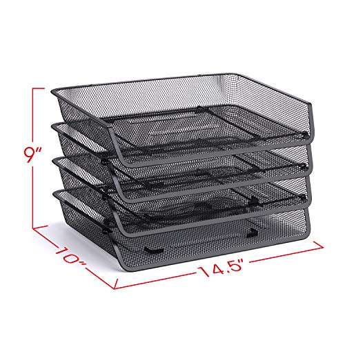 4 Pack - Simple Trending Stackable Office Desk Supplies Organizer, Desktop File Document Letter Tray Holder Organizer, Black