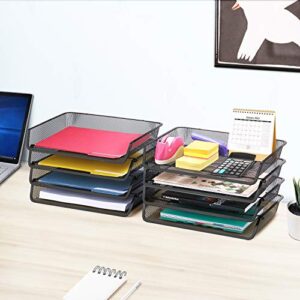 4 Pack - Simple Trending Stackable Office Desk Supplies Organizer, Desktop File Document Letter Tray Holder Organizer, Black