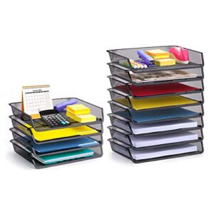 4 Pack - Simple Trending Stackable Office Desk Supplies Organizer, Desktop File Document Letter Tray Holder Organizer, Black