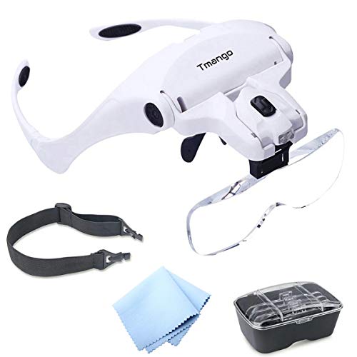 TMANGO Head Mount Magnifier with Lights, Magnifying Headset Glasses for Close Up Work, Watch, Cross-Stitch, Jewelry, Embroidery, Arts & Crafts or Reading Aid with Headband