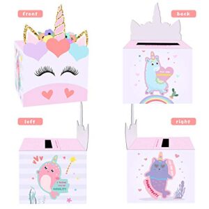 Valentine Boxes for Kids - Unicorn Valentines Day Cards for School Classroom Boys Girls Gifts Exchange & Greeting, Kids Valentines Gift for Party Favor Sets (1 Mailbox/32 Unicorn Cards/1 Teacher Card)