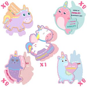 Valentine Boxes for Kids - Unicorn Valentines Day Cards for School Classroom Boys Girls Gifts Exchange & Greeting, Kids Valentines Gift for Party Favor Sets (1 Mailbox/32 Unicorn Cards/1 Teacher Card)