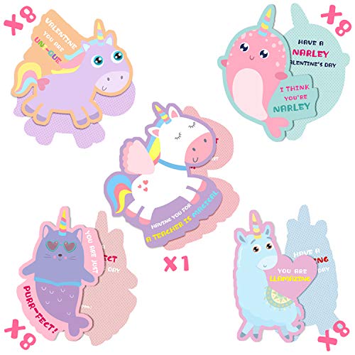 Valentine Boxes for Kids - Unicorn Valentines Day Cards for School Classroom Boys Girls Gifts Exchange & Greeting, Kids Valentines Gift for Party Favor Sets (1 Mailbox/32 Unicorn Cards/1 Teacher Card)