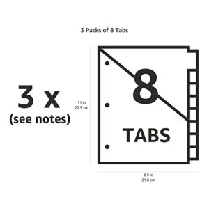 Amazon Basics 8-Tab Plastic Binder Dividers, Rewritable Tabs, with one pocket 3 sets