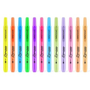 writech retractable highlighters assorted colors: chisel tip click aesthetic highlighter marker pens pack multi colored ink no bleed smear for highlighting journaling (12ct neon+pastel)