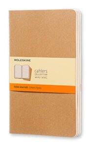 moleskine cahier journal, soft cover, large (5″ x 8.25″) ruled/lined, kraft brown, 80 pages (set of 3)