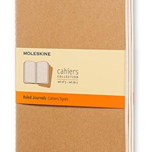 Moleskine Cahier Journal, Soft Cover, Large (5" x 8.25") Ruled/Lined, Kraft Brown, 80 Pages (Set of 3)