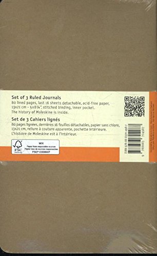 Moleskine Cahier Journal, Soft Cover, Large (5" x 8.25") Ruled/Lined, Kraft Brown, 80 Pages (Set of 3)