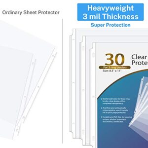 KTRIO Heavyweight Sheet Protectors 8.5 x 11 inch, 3 Mil Clear Page Protectors for 3 Ring Binder, Plastic Sleeves for Binders, Top Loading Paper Protector Letter Size, 30 Pack