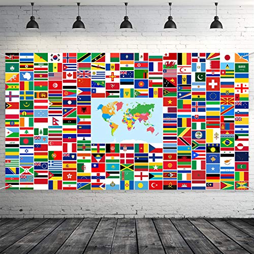 World Flag Banner International Flags Banner Country Flags Banner Backdrop Decoration with Brass Grommets