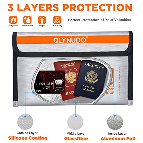 Small Fireproof Money Bag for Cash and Documents (8x5", Inside/External Size), 2-Pack Money Pouch with Water Resistant Zipper, Waterproof Safe Bag Set, 3 Layers (Silicone/Glass Fiber/Aluminum Foil)