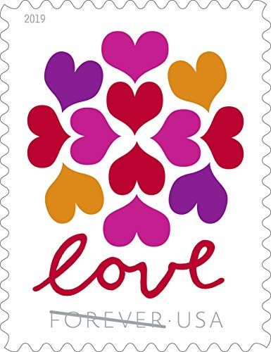 Business Envelope with 2019 Releases Hearts Blossom Postage Stamps (1 Booklet - 20 Stamps)