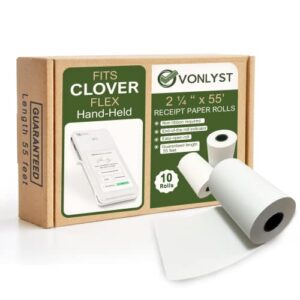 vonlyst thermal paper roll for clover flex receipt paper 2 1/4 x 55 (10 rolls)