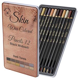 black widow skin tone colored pencils for adult coloring – 12 color pencils for portraits and skintone artists – a complete color range – now with light fast ratings.